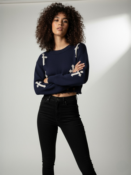 Wholesale Crucifix Detail Knitted Cropped Jumper – Stylewise Direct