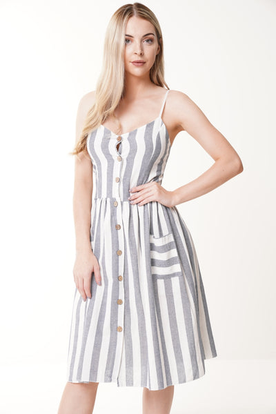 Womens Wholesale Rainbow Stripe Button Front Cami DressStriped Button ...