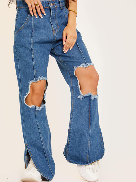 Wholesale Ripped Knee Split Flapper Jeans – Stylewise Direct